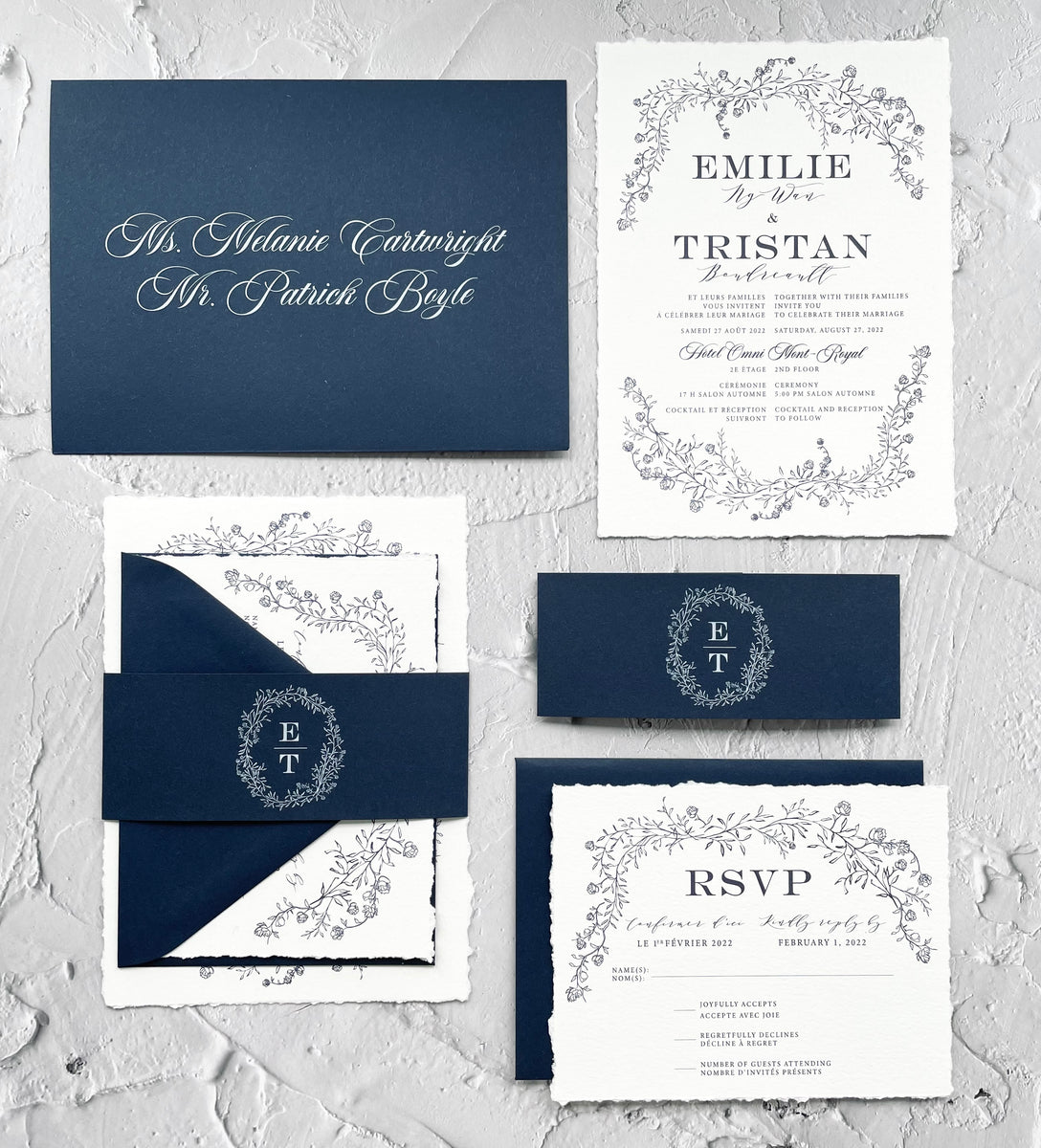 Navy Wedding Invitations on Hand-Deckled Paper - Set of 25 – The ...